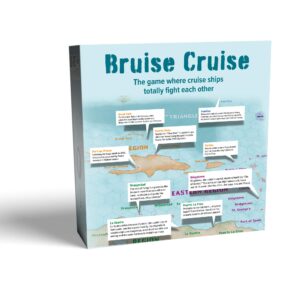 bruise cruise: the board game. 2-4 players, a humorous strategy game of caribbean cruising and naval warfare set in the year 2042.