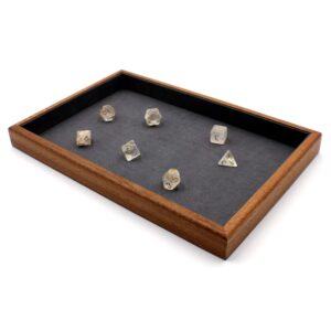 premium wood dnd dice tray with matching crystal dice set