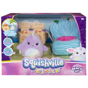 squishville by squishmallows mini plush room accessory set, playroom, 2” esmeralda mini-squishmallow and 2 plush accessories, marshmallow-soft animals, playroom toys