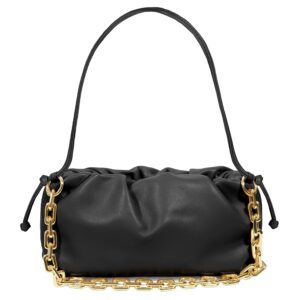 women's chain link cloud clutch bag | dumpling-shaped pouch purse handbag | ruched chunky chain link shoulder handbags (medium, black)