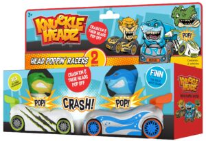 knuckle headz duo head poppin' quick shot pull back crash derby race cars - finn the shark and rex the dinosaur