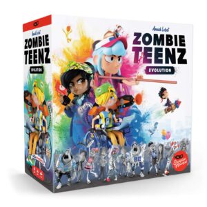 zombie teenz evolution | sequel to the #1 kids game on boardgamegeek | cooperative game for kids and families | ages 8+ | 2 to 4 players | 15 minutes