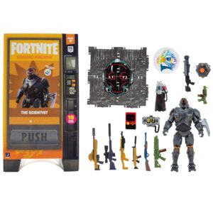 fortnite vending machine, includes highly-detailed and articulated 4-inch the scientist figure, weapons, back bling, building materials, more outfits dropping soon