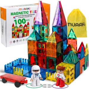 magnetic tiles for kids,100 pcs magnetic blocks for kids ages 4-8, educational tiles and stem toys with 2 characters, magnetic building blocks for preschool kids recreational, learning,creativity