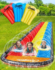 jambo 16ft premium 3 lane slip splash and slide with bodyboards, heavy duty water slide- advanced 3-way sprinkler system, splash mat splash pad backyard waterslide outdoor water toys n slides for kids