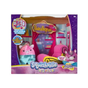 squishville by squishmallow boutique play scene, 2” lola soft mini-squishmallow, 8” playset, 1 plush accessory, animals, boutique toys