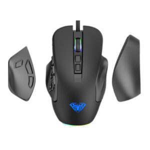 aula h510 mmo gaming mouse, with backlit rgb led, 14 buttons programmable, 10,000 dpi, ergonomic optical sensor usb wired computer mice for fps/moba games, black