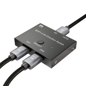 displayport switch 8k bidirectional splitter 2 in 1 out/1 in 2 out dp 1.4 switcher supports 8k@30hz, 4k@120hz, 4k@60hz for 2 computers 1 monitor connbull®