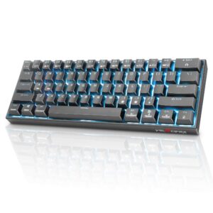 velocifire wireless bluetooth mechanical keyboard, m1 tkl61ws 61-key 60% tactile brown switch mini portable mechanical keyboard with ice blue backlit, compatible with mac os and windows os(black)