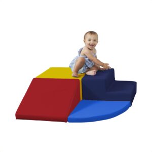 softscape toddler playtime corner climber, indoor active play structure for toddlers and kids, safe soft foam for crawling and sliding (4-piece set) - blue/red, 11619-blrd