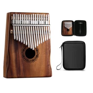 msdance 17 keys kalimba thumb piano, solid koa wood professional thumb piano with waterproof protective box,kalimba stand and study instruction,gift for beginners professional (hand-rest curve)