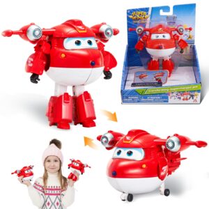 super wings 5" transforming supercharged jett airplane toys, action figure, airplane to robot, season 4 transformer toys, gifts for 3+ year old kids, toys plane vehicle for preschool kids play white