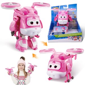 super wings 5" transforming supercharged dizzy airplane toys, action figure plane to robot, suitable for 3 4 5 years old kids, fun flying toy plane for preschool boys and grls, birthday gifts, pink