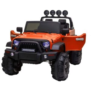 tobbi 12v kids ride on cars truck with remote control 3 speeds toddler motorized vehicles toys for girls boys (orange)