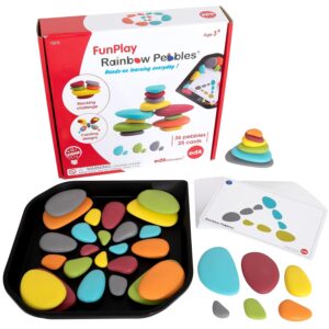 rainbow pebbles funplay activity set - 36 sorting and stacking toys + 50 activities + messy tray p- - homeschool kit for kids