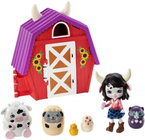 enchantimals secret besties farmhouse playset with small doll house, cambrie cow doll (3.5-inch), 5 nesting animal figures & accessory, harvest hills toy collection