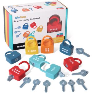 dinhon kids learning locks with keys numbers matching & counting montessori educational toys for ages 3 yrs+ boys and girls preschool games gifts