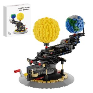 earth moon and sun orrery toy building sets - earth rotation around sun building bricks-rotatable solar system model, compatible for lego space, science educational architecture toys for 6+ kids