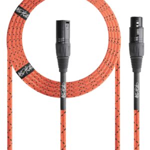 mophead 15-foot balanced xlr microphone cable - 3-pin xlr male to xlr female pro grade double insulated tweed braided (red and black stripes)