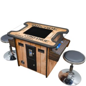 creative arcades full size commercial grade cocktail arcade machine | 2 player | 412 games | 19" lcd screen | square glass top | led lights | 2 sanwa joysticks | 2 stools included | 3 year warranty