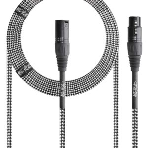 mophead 15-foot balanced xlr microphone cable - 3-pin xlr male to xlr female pro grade double insulated tweed braided (black and white diamond)