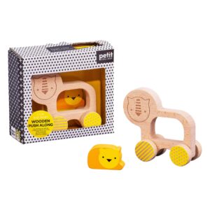 petit collage lion and baby wooden push toy – cute wooden rolling toy ideal for ages 12 months and older – active toy encourages movement, makes a great gift