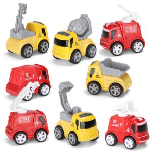 hautton diecast car vehicles toy set, mini 4 engineering vehicles and 4 fire trucks alloy metal model cars playset toy cars gift for age 3+ boys kids children