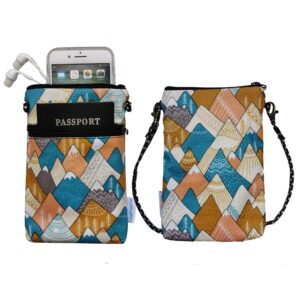 tainada women crossbody shoulder travel zippered wallet purse clutch phone bag w/detachable strap (mountain pattern 2)