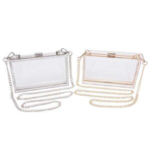 women cute clear acrylic clutch purse stadium approved box bag with gold & silver chain strap