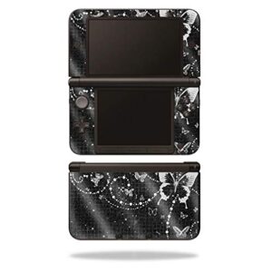 mightyskins glossy glitter skin for nintendo 3ds xl original (2012-2014) - black butterfly | protective, durable high-gloss glitter finish | easy to apply, remove, and change styles | made in the usa