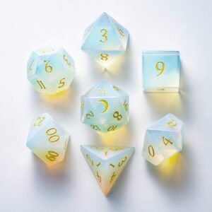 opalite 7 pieces d&d gemstone dice set dnd polyhedarl dice set for dungeons and dragons rpg games