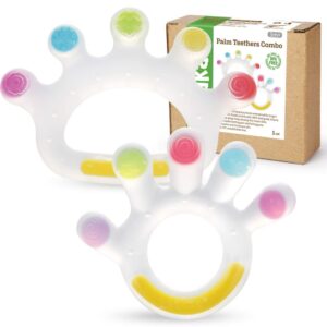 haakaa baby teething toys baby teethers toys for babies palm silicone teether combo, soothe teething pain and itching gums, bpa free, 3m+