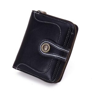 zlon small wallets for women rfid blocking genuine leather women wallet with id window (black)