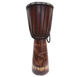 djembe drum carved bongo african inspired music also a unique gifting idea. carver abstract elephant giraffe turtle. (24 inch, abstract)