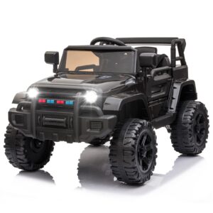 joymor ride on truck with remote control, 4 wheels 12v battery powered kids car, with led headlight/horn button/ mp3 player/usb port/forward backward/kids girl boy (black)