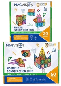 magvision 80-piece magnetic building tiles set, stem magnetic building blocks, extra strong and safe magnets, stem toys, magnetic blocks, educational toys for children ages 3+ years