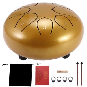 steel tongue drum, ddsky 6 inch 8 notes lotus type handpan drum percussion instrument steel drums instruments with bag mallets mallet bracket for mind healing yoga meditatio (golden)