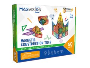 magvision 60-piece magnetic building tiles set, stem magnetic building blocks, extra strong and safe magnets, stem toys, magnetic blocks, educational toys for children ages 3+ years