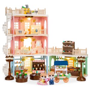 best choice products deluxe cottage dollhouse town mansion playset gift set pretend play toy with 225 accessories and tiny critters for kids