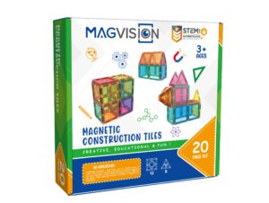 magvision 20-piece magnetic building tiles set, stem magnetic building blocks, extra strong and safe magnets, stem toys, magnetic blocks, educational toys for children ages 3+ years