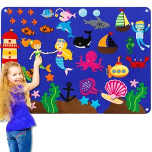 craftstory 41 pcs ocean animals felt board for toddlers 3.5 ft under the sea flannel stories marine figures shark octopus mermaid crafts teaching aid wall activity interactive play kits