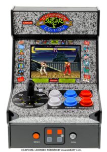 my arcade street fighter 2 champion edition micro player-fully playable, includes co/vs link for multiplayer action, 7.5 inch collectible, full color display, battery or micro usb powered