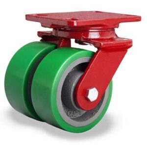 hamilton heavy service dual-wheel swivel caster part# s-hs2-5db 5" x 2" duralast polyurethane (95a) on cast iron wheels with 1/2" sealed precision ball bearings - 1,800 lbs capacity - usa made