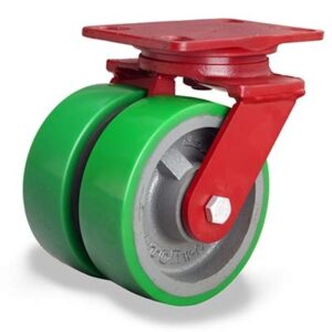 hamilton heavy service dual-wheel swivel caster part# s-hs2-6db 6" x 2" duralast polyurethane (95a) on cast iron wheels with 1/2" sealed precision ball bearings - 2,100 lbs capacity - usa made