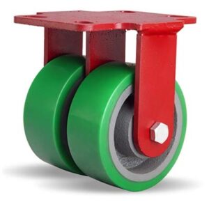 hamilton heavy service dual-wheel rigid caster part# r-hs2-5db 5" x 2" duralast polyurethane (95a) on cast iron wheels with 1/2" sealed precision ball bearings - 1,800 lbs capacity - usa made