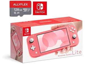 newest nintendo switch lite game console, coral pink with 128gb allyflex memorycard