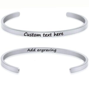 pdtjmtg personalized bracelet for women sterling silver custom text bangle bracelet gift (silver, sterling silver)