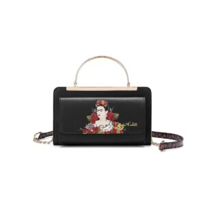 frida kahlo flower collection licensed cross body bag (black)