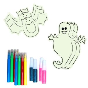 fright night halloween wooden arts and crafts kit - ghost and bat character hanging decoration diy set - party or classroom activity supplies