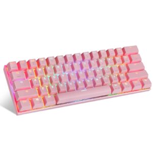 motospeed bluetooth/wired 60% pink mechanical keyboard compact 61 keys rgb led backlit type-c gaming/office keyboard for pc/mac/laptop gamer (red switch)